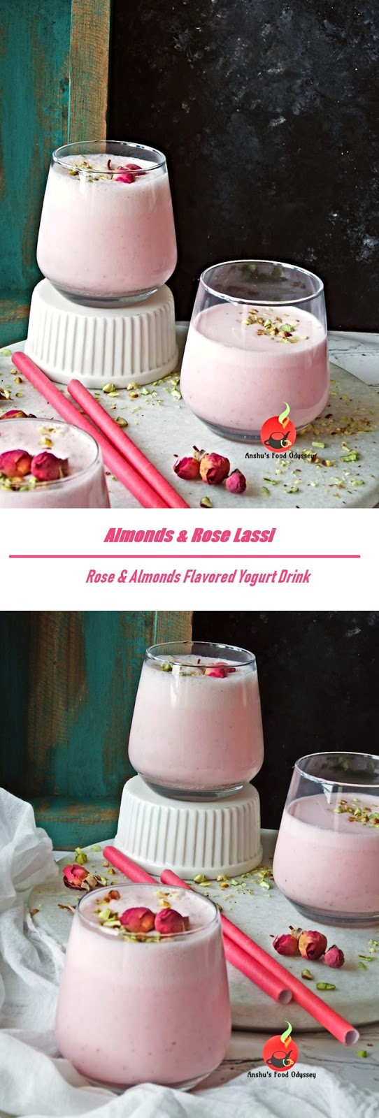Almond Rose Lassi | Almond & Rose Flavored Yogurt Drink