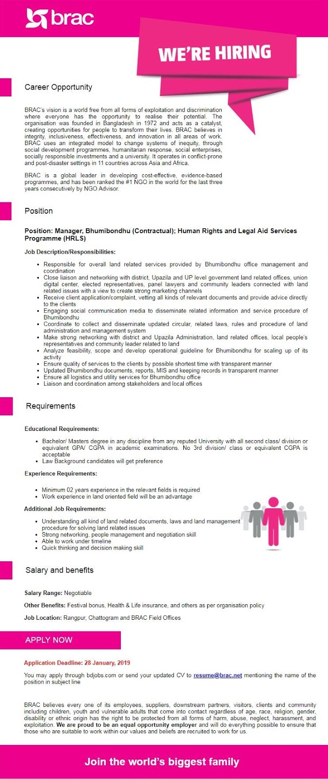 BRAC Job Circular 2019 - Study and Job Circular