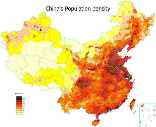 China: Relation of Elevation and Population Density in China