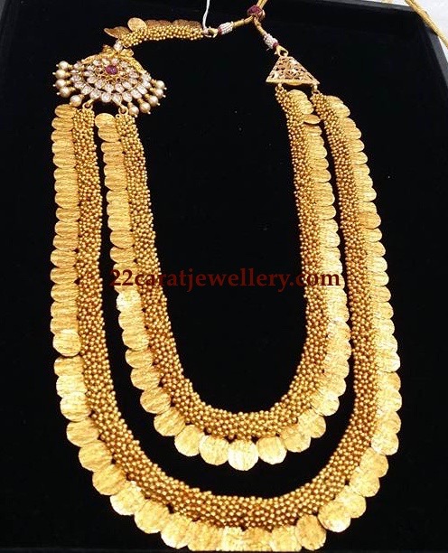 Two layer Gold Swirls Kasu Mala with Pachi Motif - Jewellery Designs