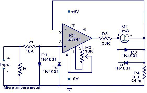 TECH_INTELIGENT: MICRO AMPERE METER CIRCUIT USING uA 741