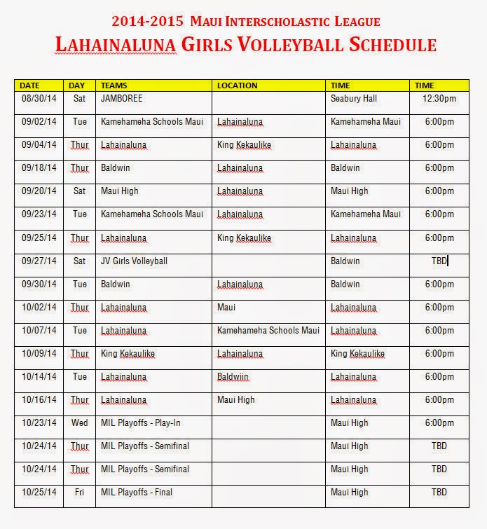 Lahainaluna Sports Shooter: LAHAINLUNA GIRLS VOLLEYBALL SCHEDULE 2014 ...