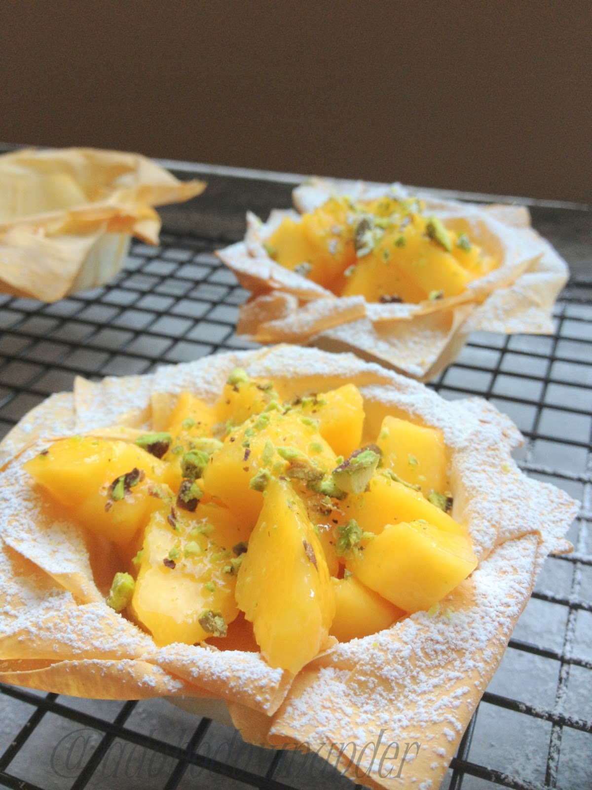 adobo down under: Mango filo pastry with pistachios