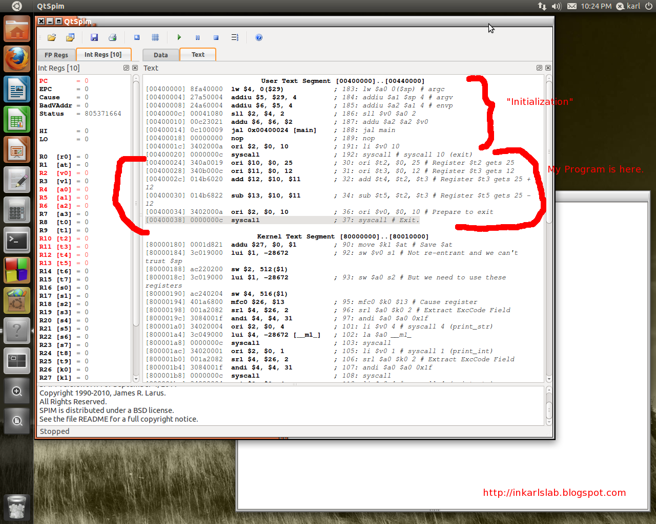 In Karls Lab Mips 32 Example Program Using Qtspim