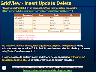 Sql server, .net and c# video tutorial: Part 25 - GridView - Insert Update Delete without using ...