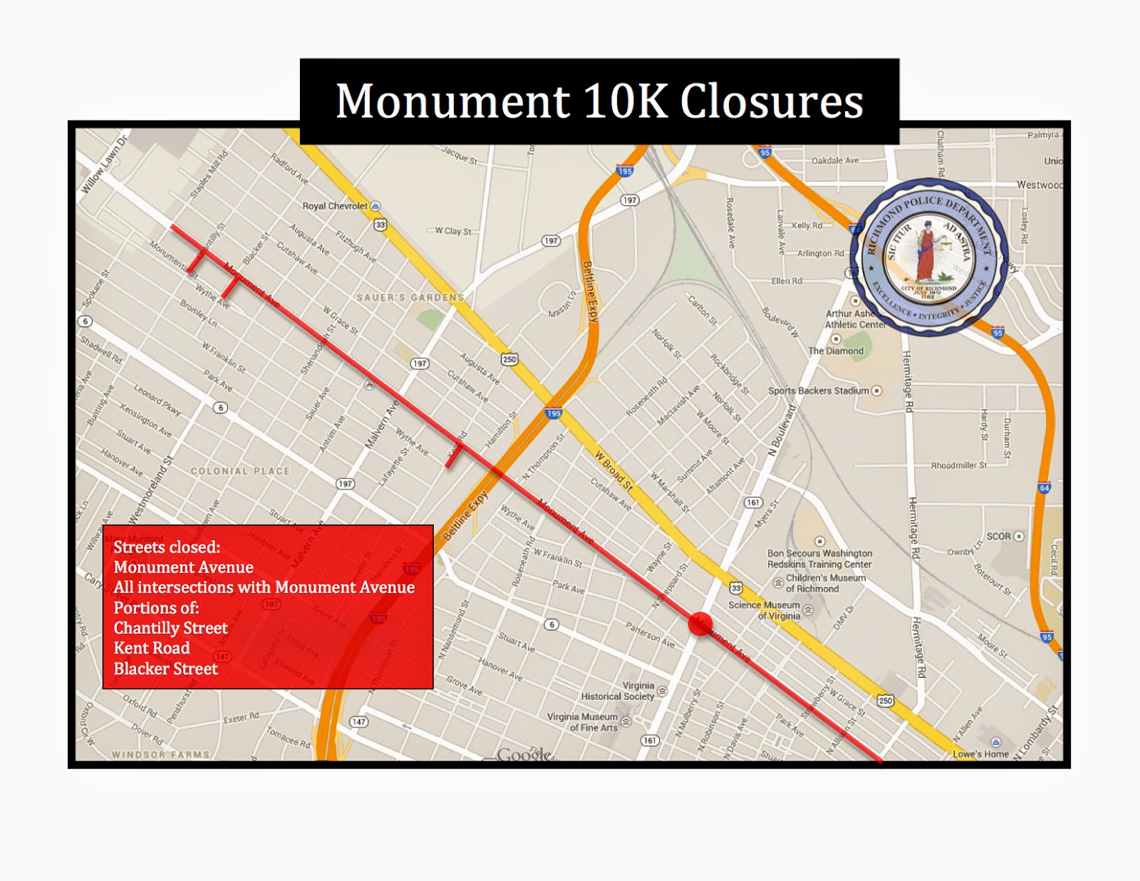 Street Closings, Restrictions for Monument Avenue 10K