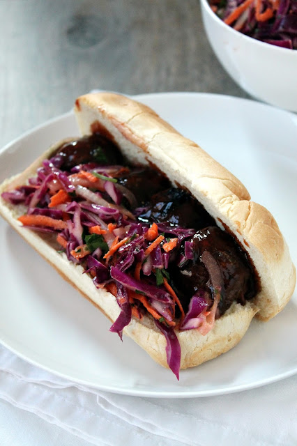 BBQ Meatball Subs with No Mayo Coleslaw - Cafe Delites