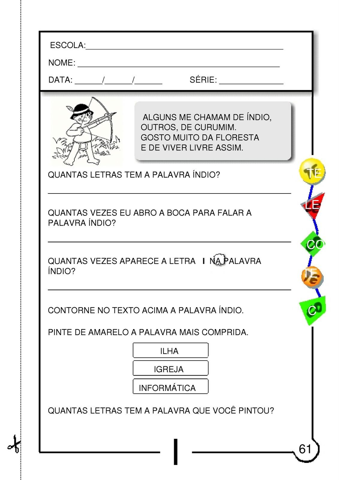 ENSINANDO E APRENDENDO COM A PROFª ANA ALICE: ATIVIDADES COM A LETRA I