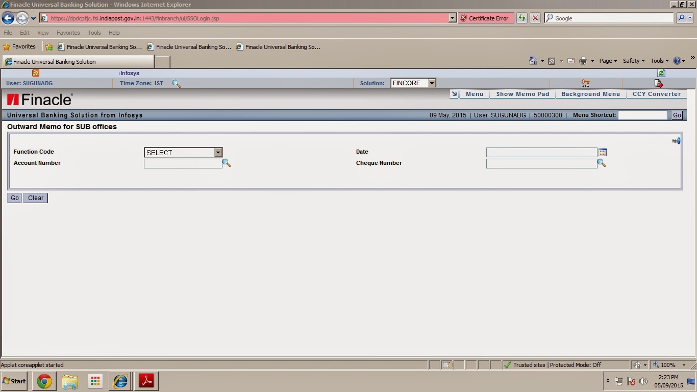 Outward Clearing Procedure For Sub Offices in DOP Finacle - POFINACLEGUIDE