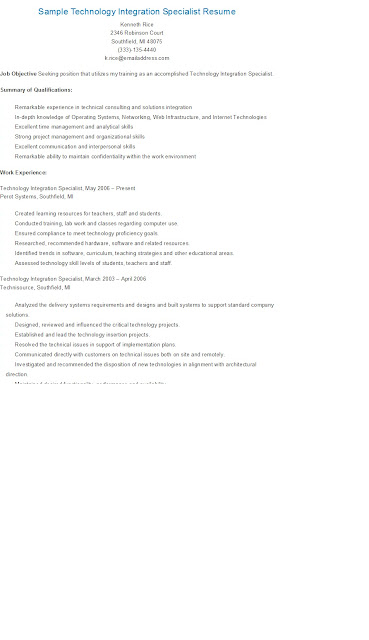 Resume Samples: Sample Technology Integration Specialist Resume