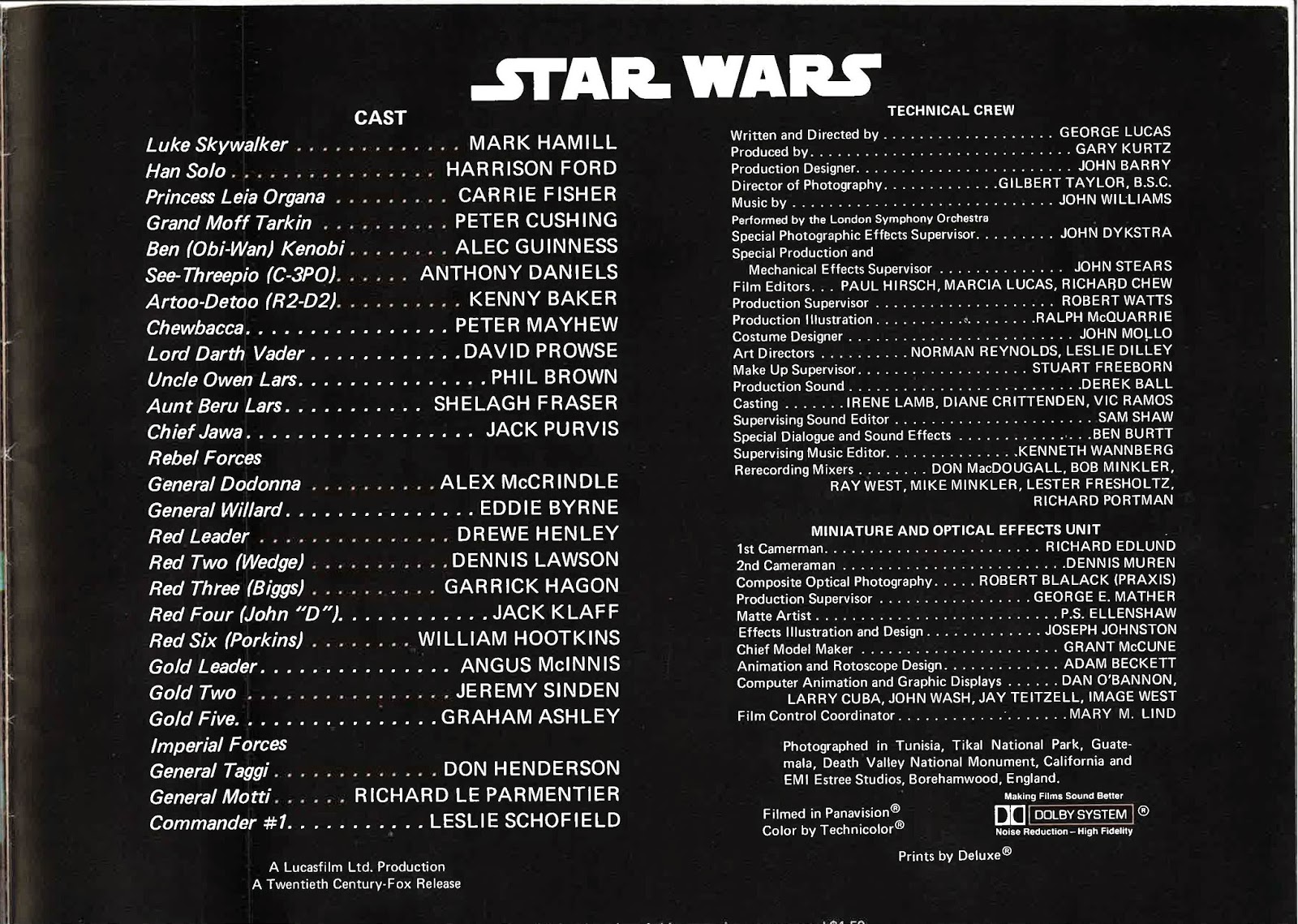 The March of the Twelve Backs: The 1977 "Star Wars" Movie Program