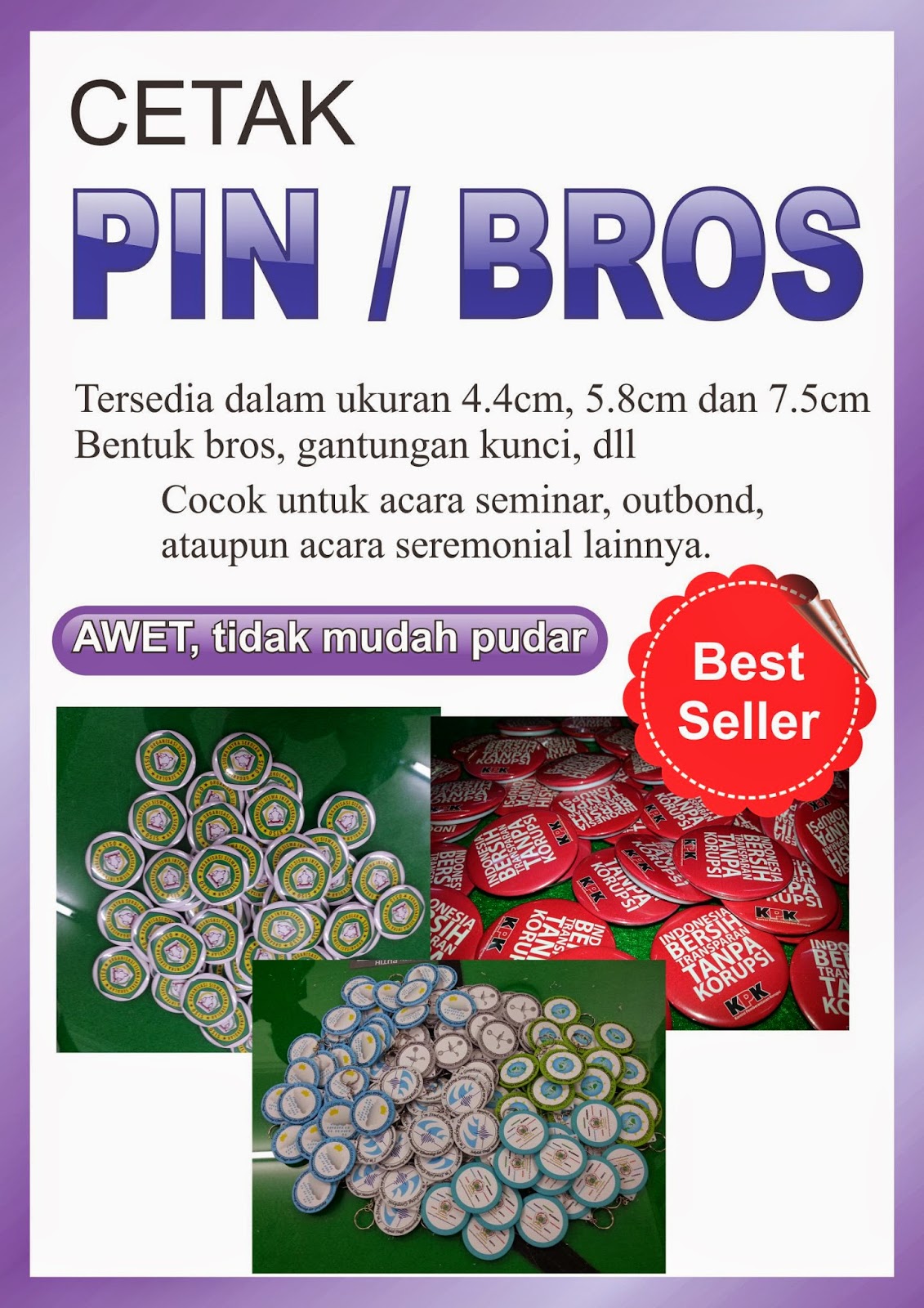 MAXI Print Shop: PIN/BROS BERKUALITAS Bintaro