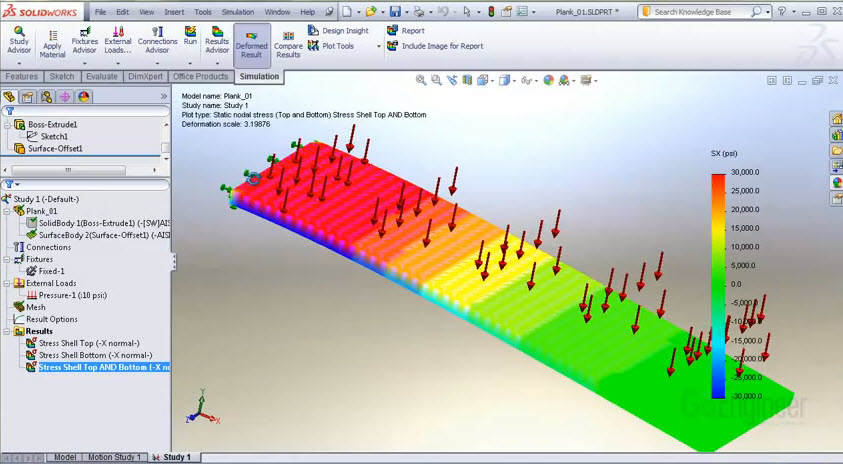 How to calculate the Stress Plot with Shell Thickness Display of ...