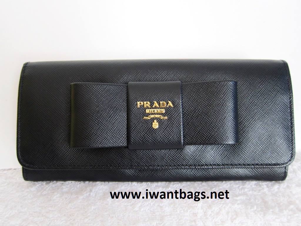 Prada Bow Saffiano Leather Continental Wallet - Black (Nero)