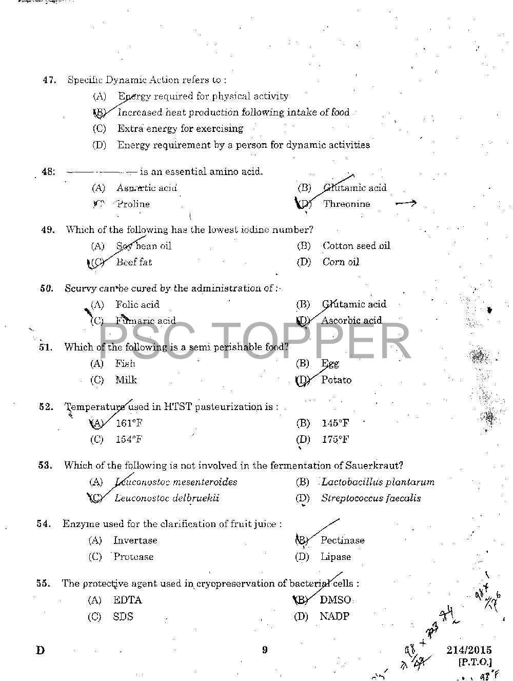 Food Safety Officer Question Paper with Answer Key 26-11-2015 ~ PSC ...