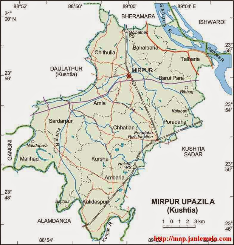 Mirpur Upazila Map, Kushtia District, Bangladesh