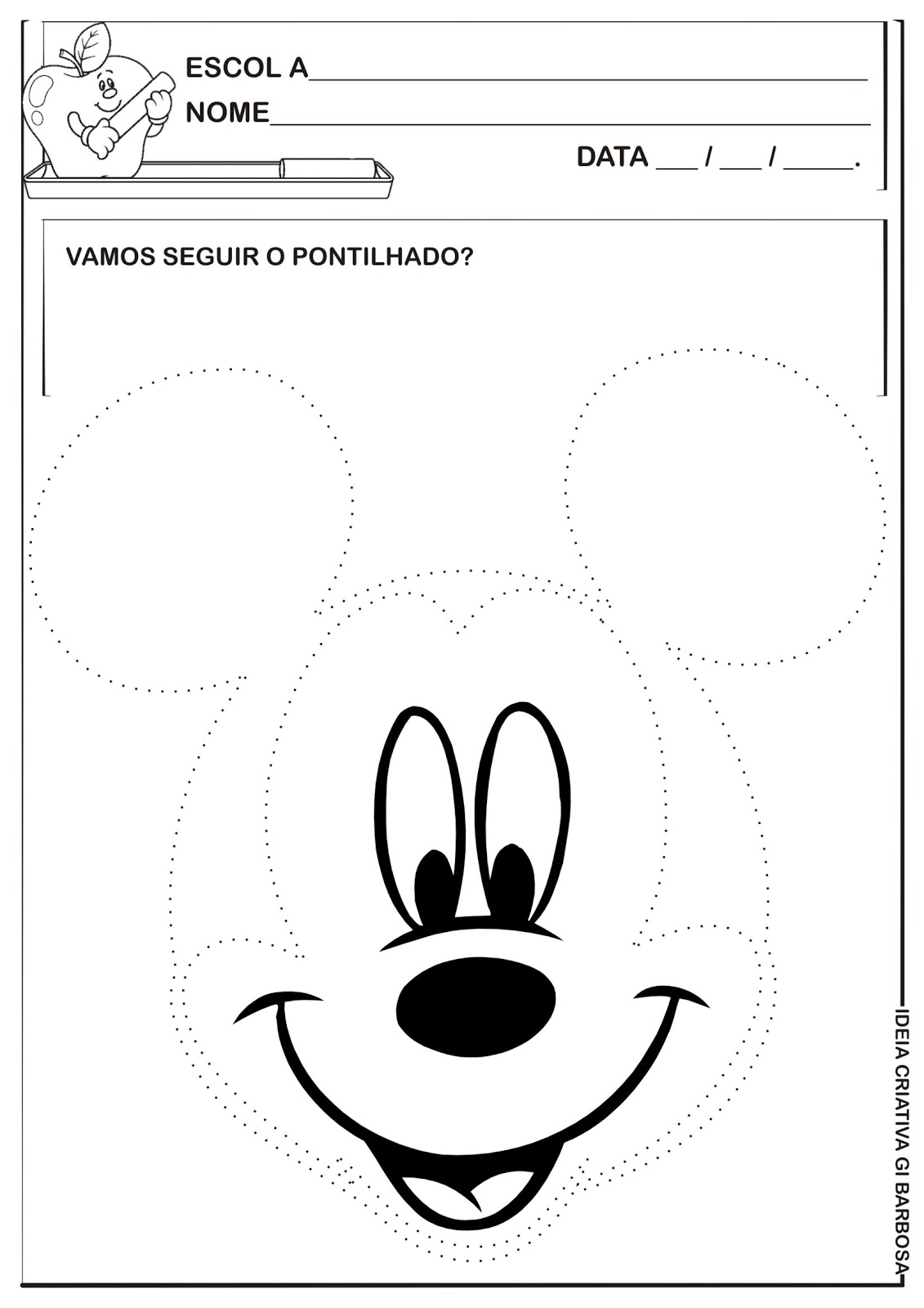 Atividade Grafismo Pontilhado Mickey | Ideia Criativa - Gi Carvalho ...