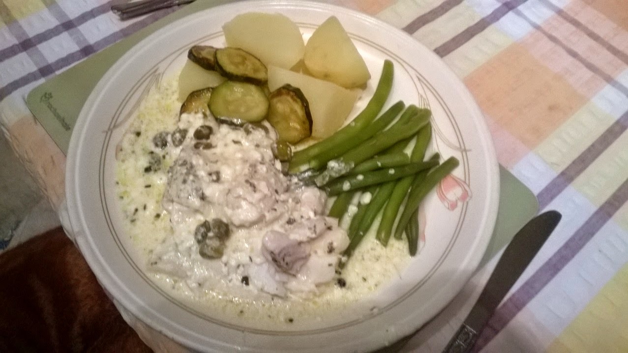 Pease Pudding and Saveloy: Cod with lemon, tarragon and creme fraiche