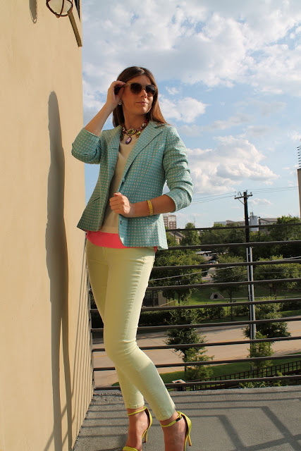 Pennies & Recreation: Blazer and Neon Pants Recreation