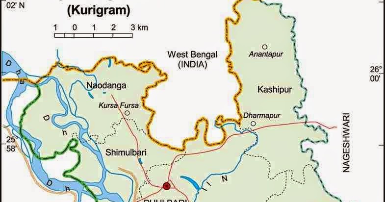 Phulbari Upazila Map, Kurigram District, Bangladesh