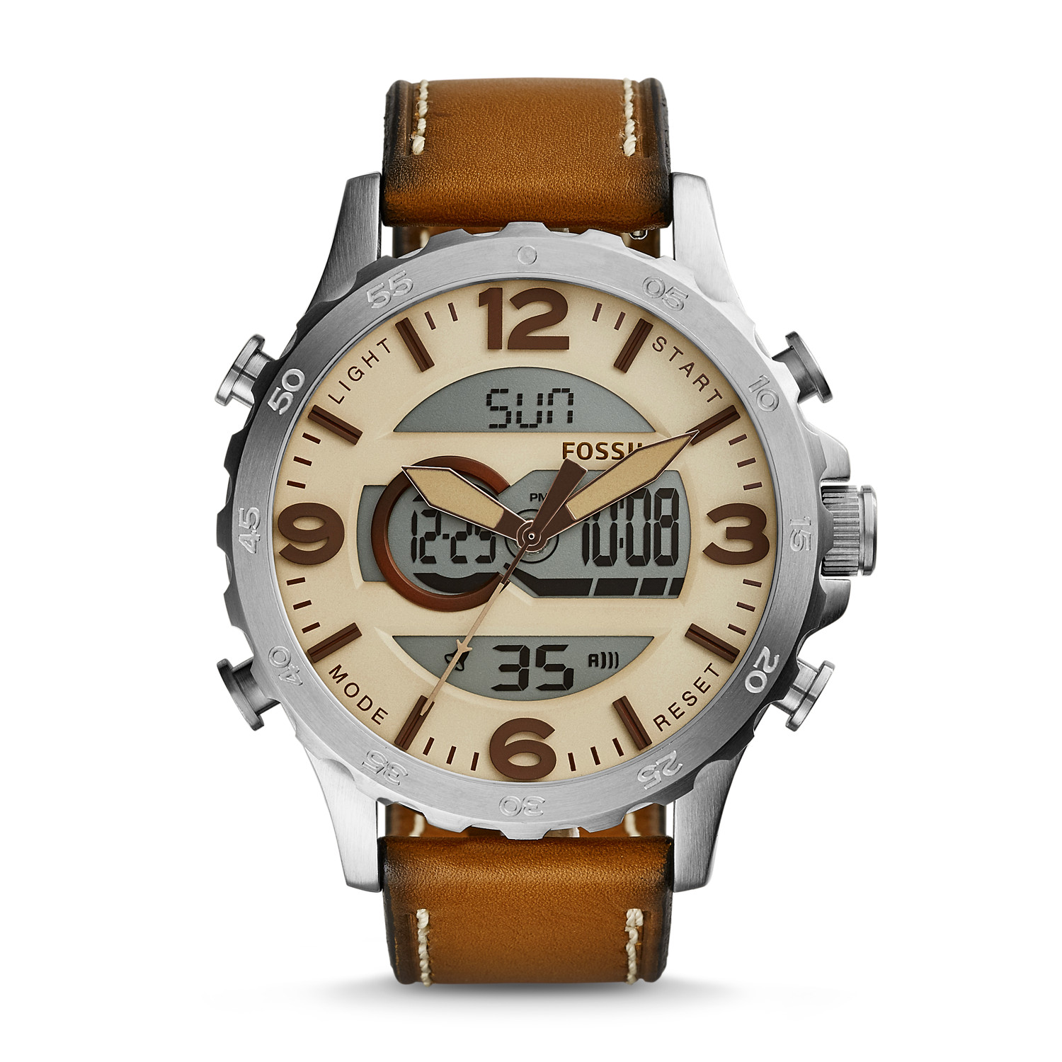 FOSSIL NATE ANALOG-DIGITAL BROWN LEATHER WATCH | Jam Tangan Fossil
