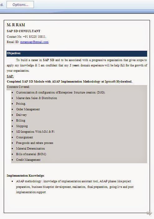 SAP SD Resume with 3 Years Experience