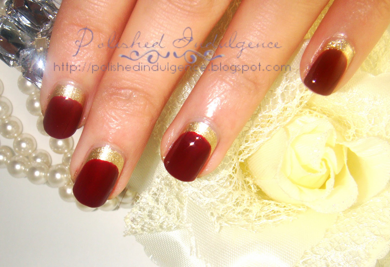 Polished Indulgence: Nail Art Wednesday: Red and Gold Ruffian Nails