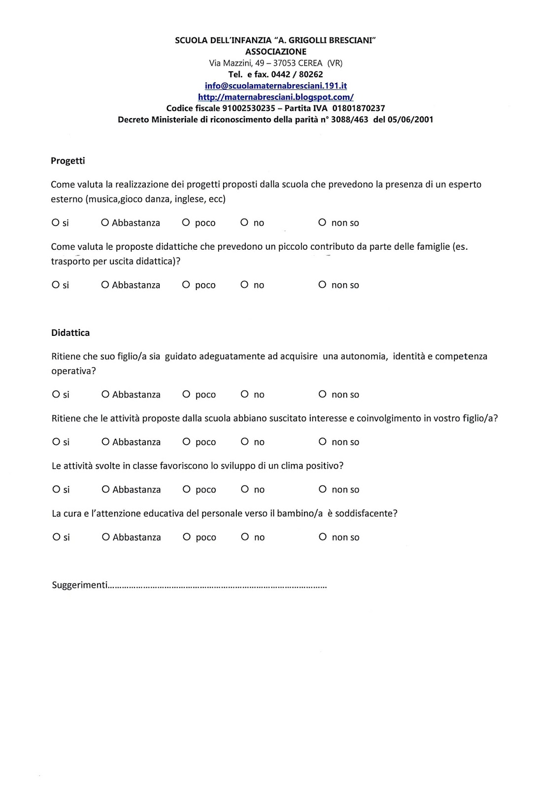 scuola dell'infanzia A. Grigolli Bresciani: a.s. 2016/17: questionario ...