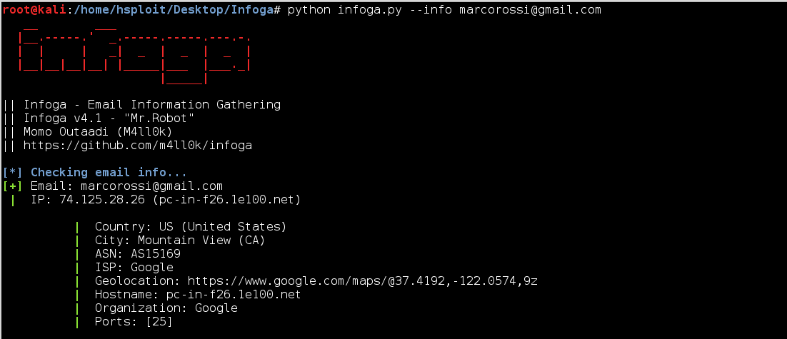 Infoga - Email Information Gathering - HSploit Blog