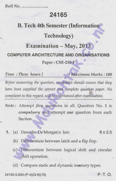 Computer architecture and organisation - CAO - May 2013 - B.Tech. 4th ...