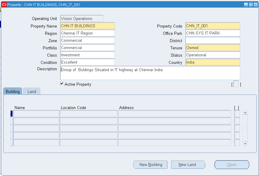 Oracle apps SCM Guide: Creating Property -Oracle Property Management