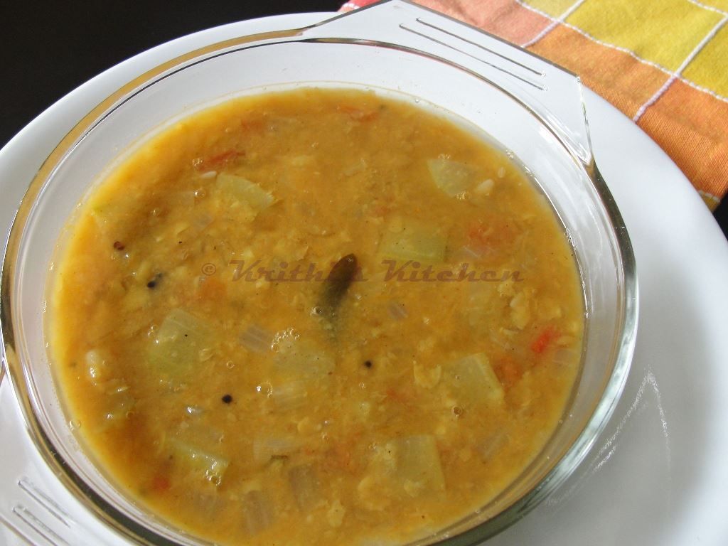 Krithi's Kitchen: Bottle Gourd Sambar / Suraikai Sambar | Sambar Recipes