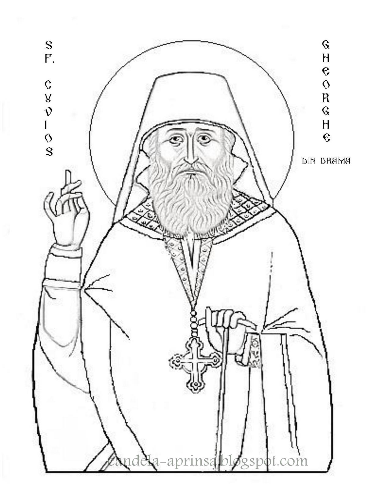 Candela aprinsă: Sfântul Cuvios Gheorghe din Drama - planșă de colorat