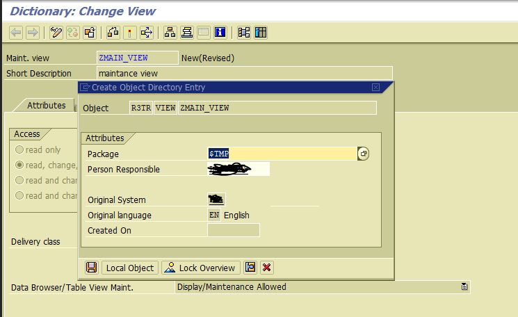 SAP Technical: Create a Maintenance view in ABAP