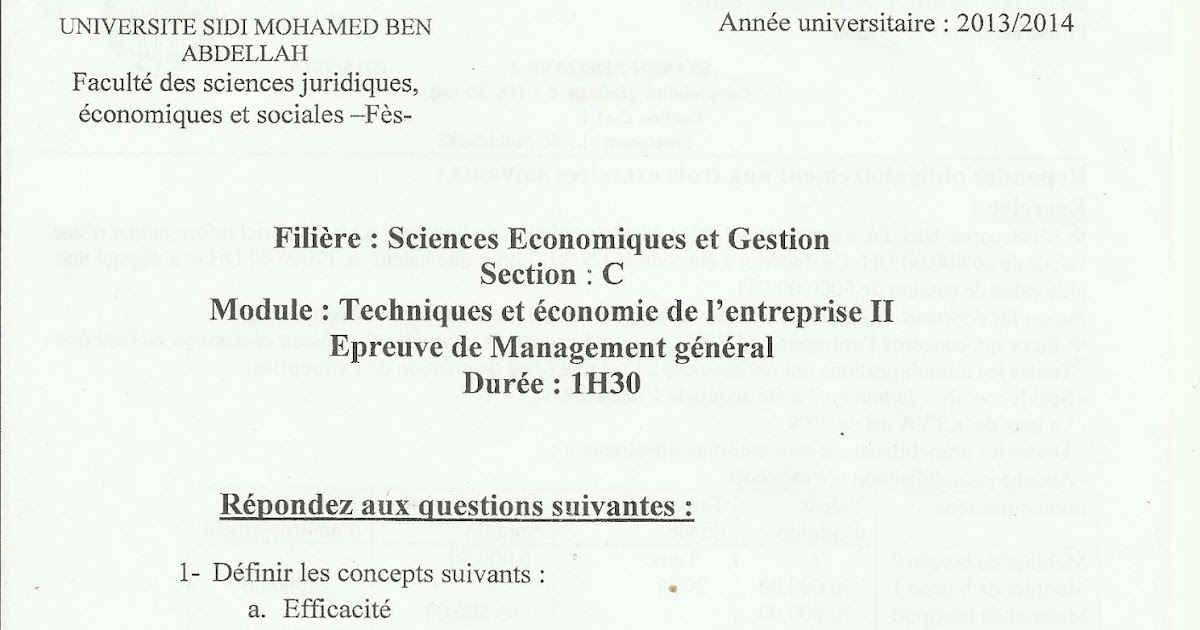 Examens de management II :Section F Mme Trid |Fsjes Fes