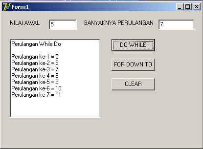 sistem input output: Aplikasi menggunakan fungsi perulangan pada delphi