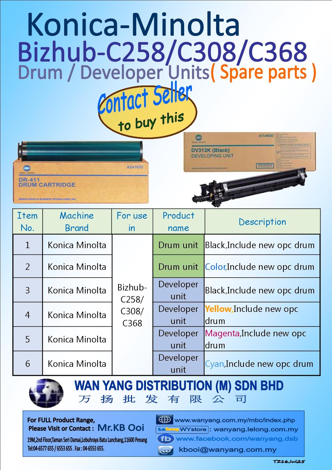 Konica-Minolta Bizhub-C258/308/368 Drum/Developer Units( Spare parts )