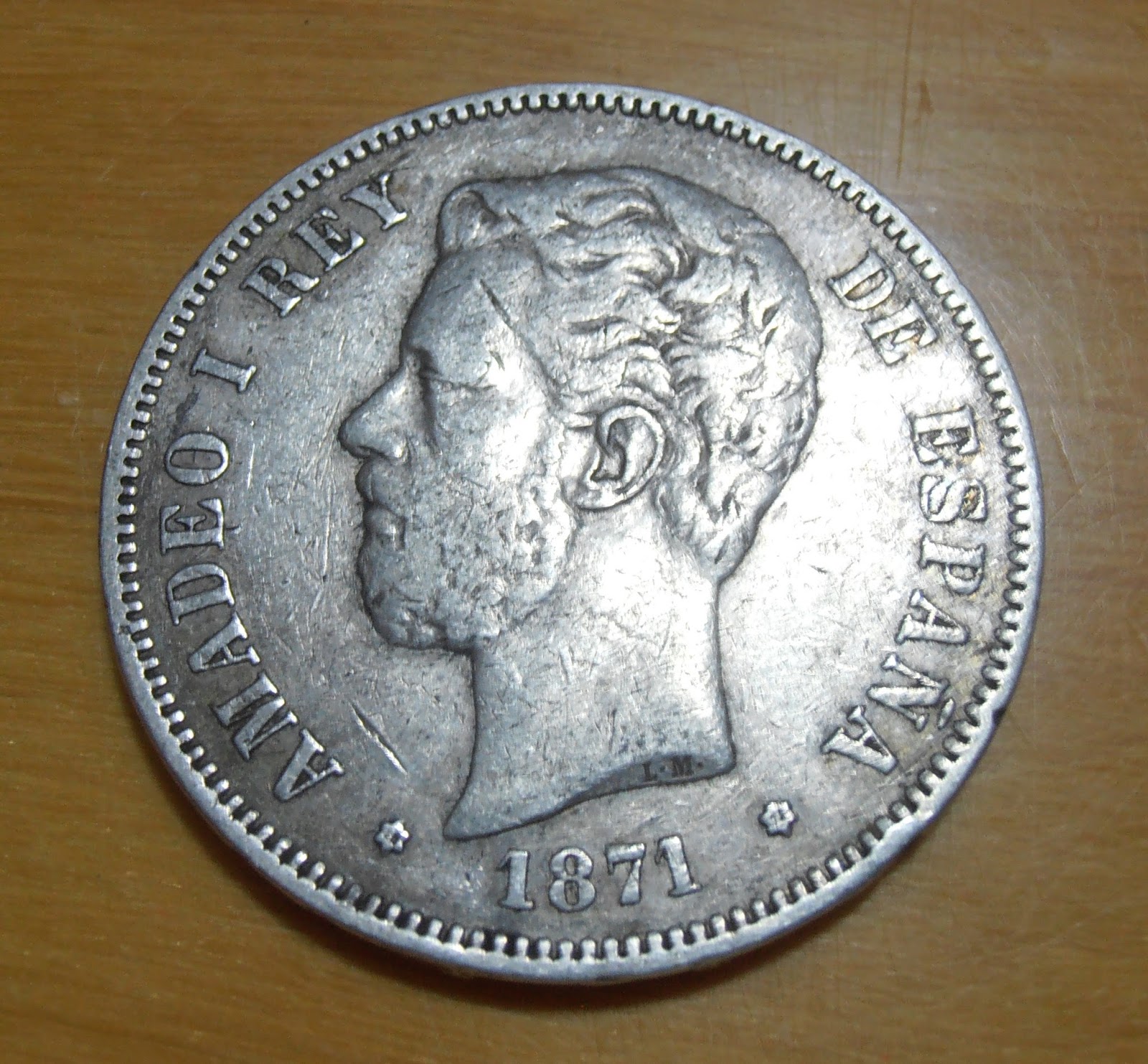 Numismática 5 - CDMX: Moneda Española de 5 Pesetas (1 Duro) - 1871