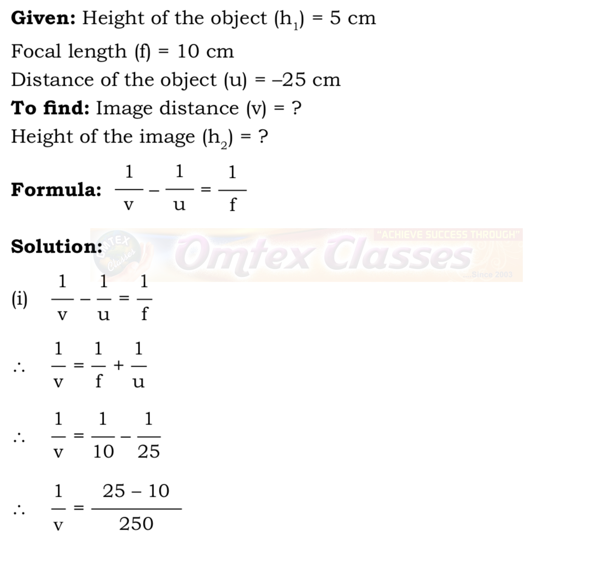 OMTEX CLASSES: Numerical Problems: 5 cm high object is placed at a ...