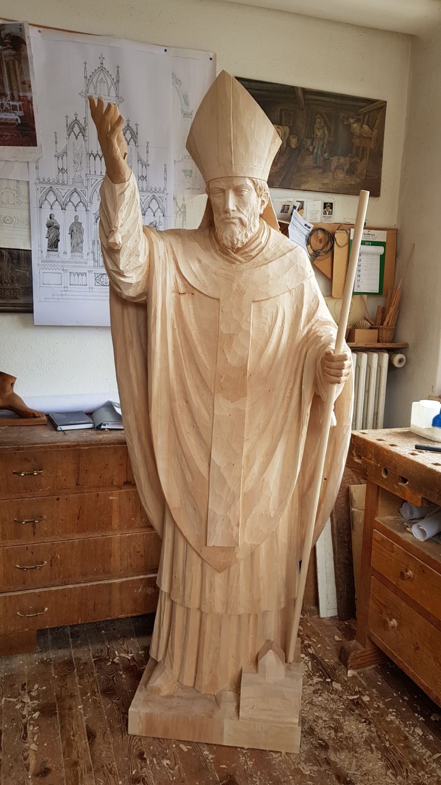 Hand-Carved Statue of St. Rufinus of Capua by Ferdinand Stuflesser 1875 ...