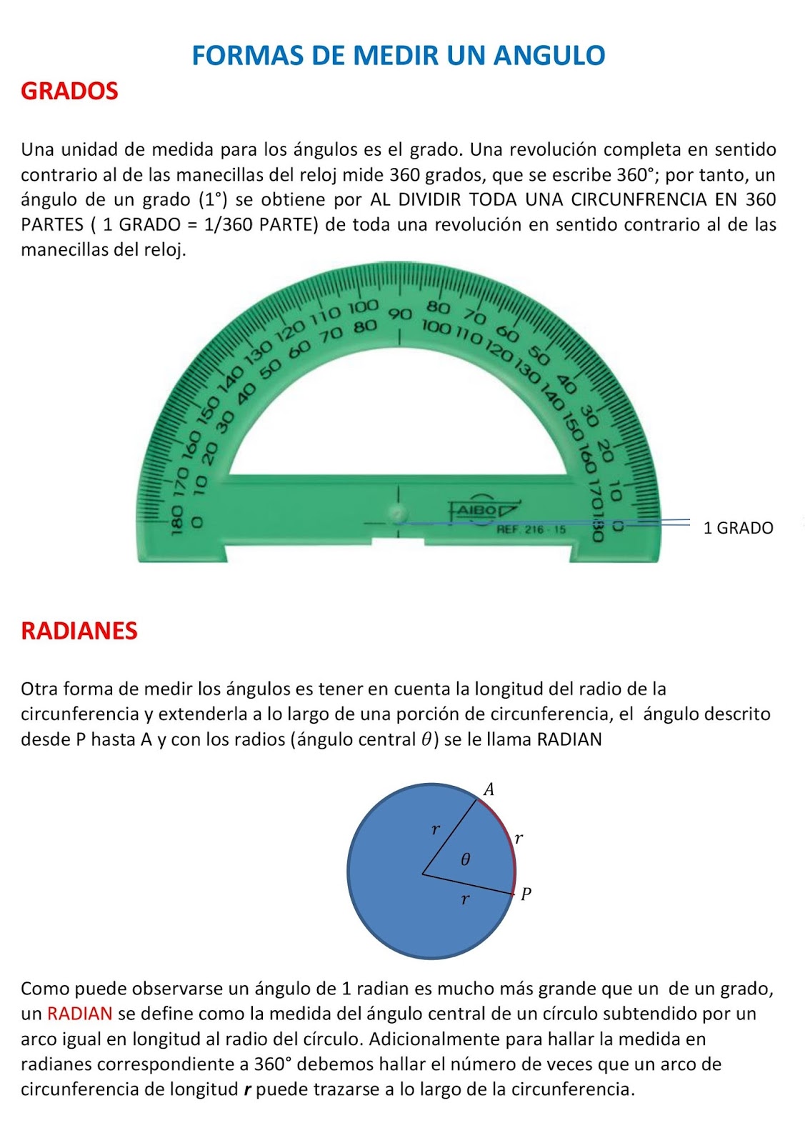 MATEMÁTICAS: CONVERSIÓN DE GRADOS A RADIANES Y VICEVERSA
