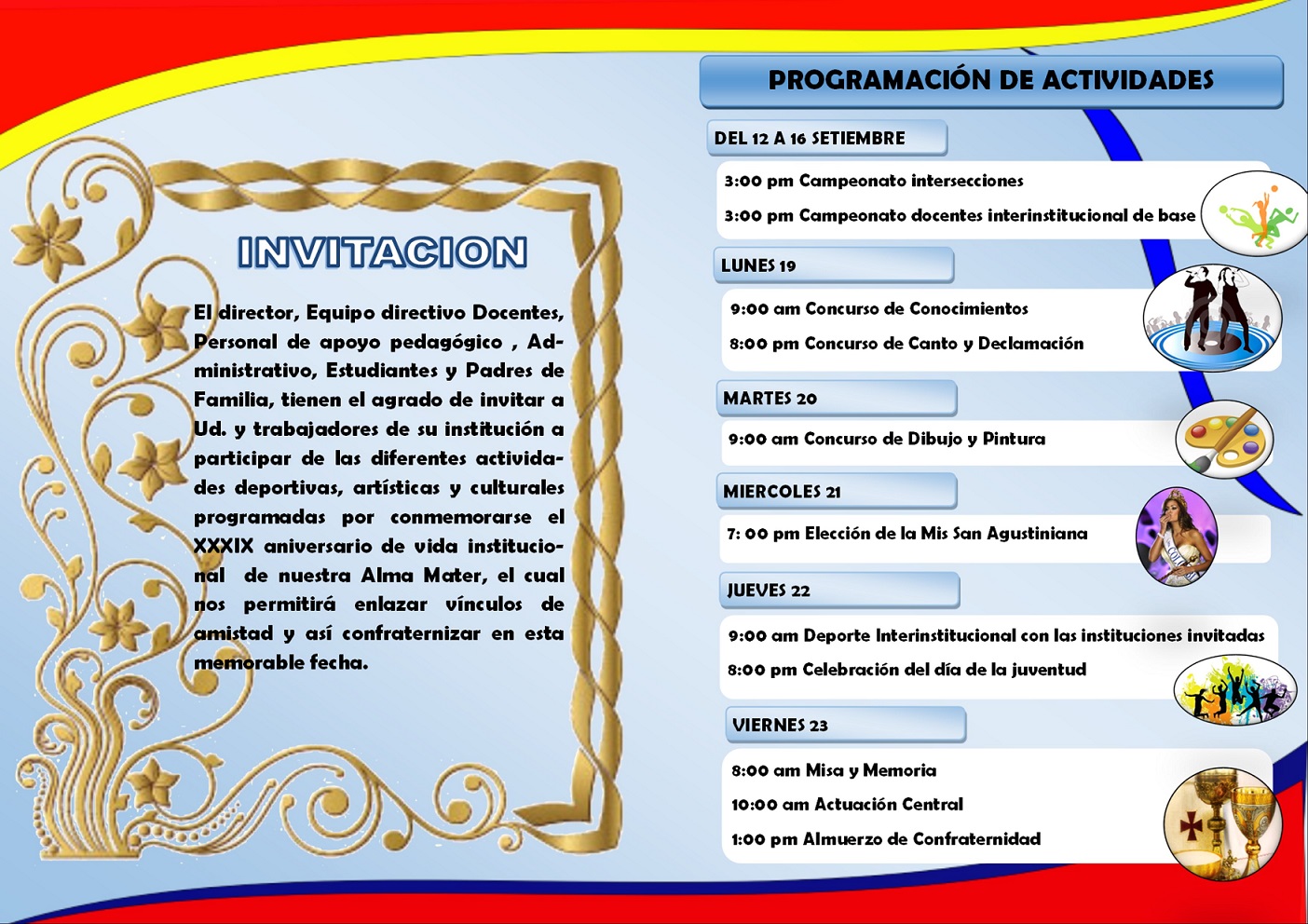 PROGRAMA GENERAL POR ANIVERSARIO DE LA IE SAN AGUSTÍN 2016 ~ Institución Educativa N° 88156 "San ...
