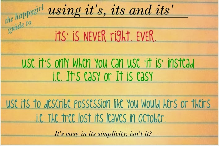 the happygirl: the happy girl guide to: using it's, its and its'