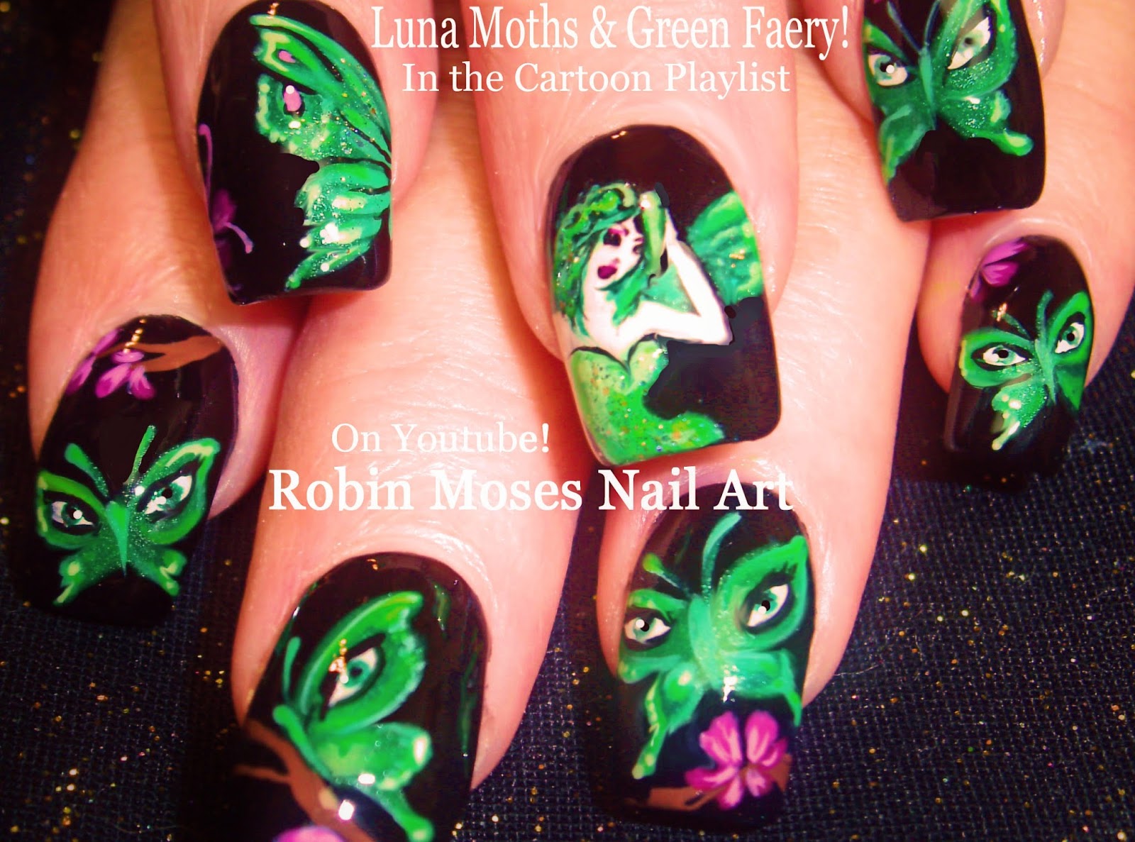 Nail Art by Robin Moses: Green Fairy Butterfly Moth Nails "green fairy ...