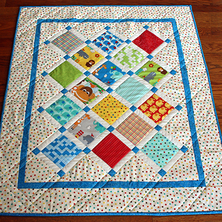 Cute Baby Quilt with Lattice and Cornerstones On Point - Pattern Free