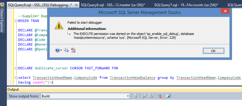 The Execute Permission Was Denied On The Object Sp Enable Sql Debug