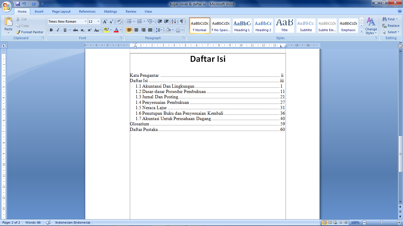 APLIKASI KOMPUTER: Cara Membuat Cover dan Daftar Isi Makalah (Formal)