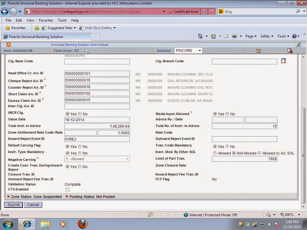 Step by step Inward Clearing procedure in DOP Finacle - POFINACLEGUIDE