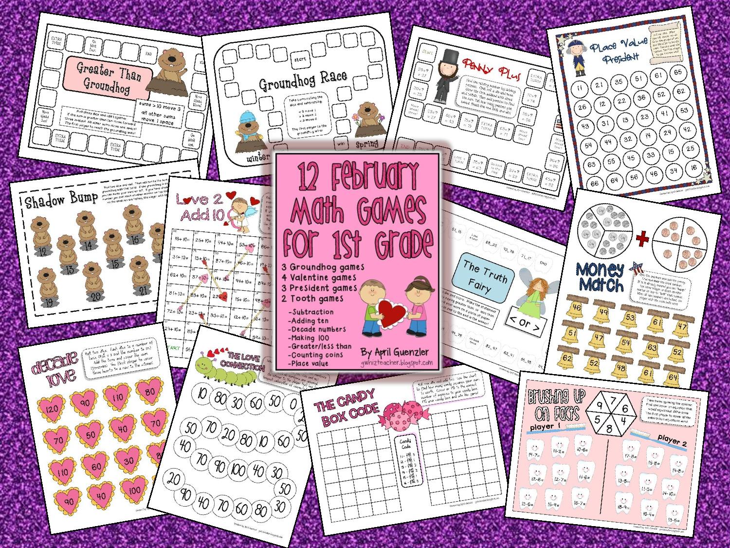 gwhizteacher: February Math Games & Grounghog Math Game Freebie