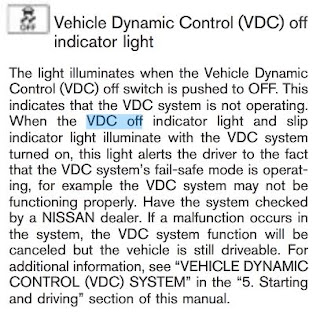 Nissan Rogue 2009 - a newbies journey: VDC OFF and SLIP lights come on ...
